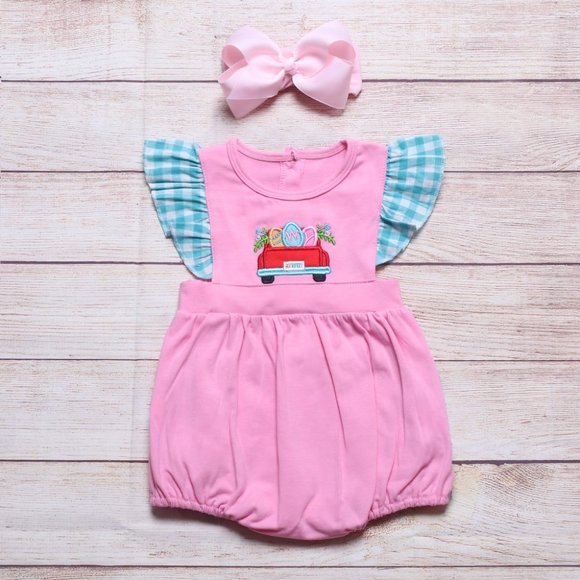 One Pieces | Boutique Baby Girls Easter Egg Truck Ruffle Romper Jumpsuit | Poshmark